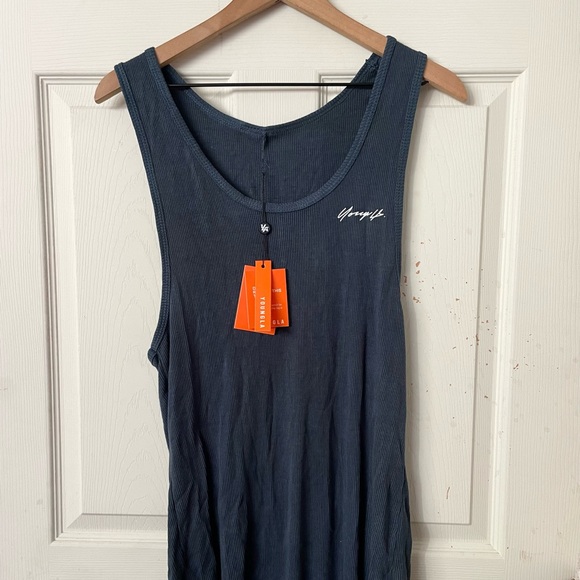YoungLA | Shirts | New Young La Blue Ribbed Tank With Cursive Font ...